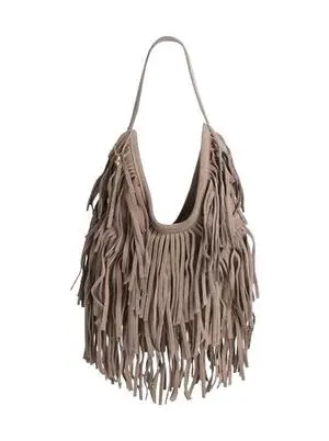 LAURA DI MAGGIO Leather Hobo Bag With Fringe - Grey