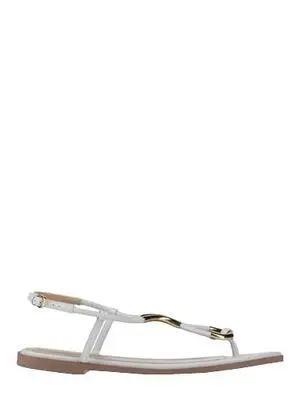 SERGIO ROSSI Leather Thong Sandals With Metal Appliqués - White