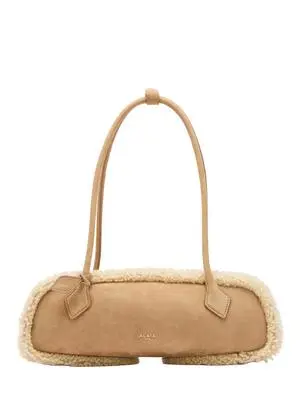 Alaïa Le Teckle Medium Shearling-trimmed Suede Shoulder Bag - Camel
