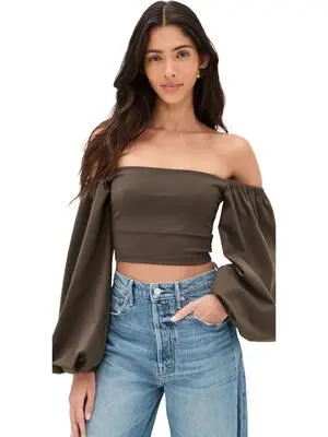 Susana Monaco Off-shoulder Puff-sleeve Top - Turkish Coffee
