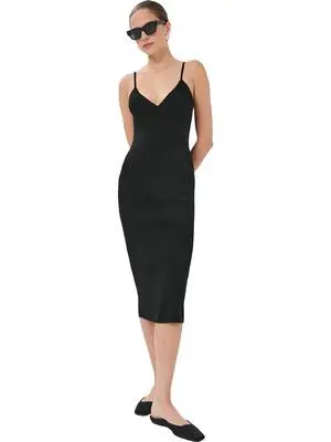 JIL SANDER Sleeveless Ribbed Knit Midi Dress - Black