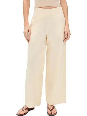 Free People Demi Cotton-linen Wide Leg Pants - Tea Cookie