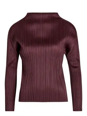 ISSEY MIYAKE PLEATS PLEASE Pleated Mock-neck Woven Top - Bordeaux