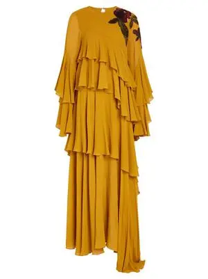 LA DOUBLEJ Naiad Ruffled Embellished Maxi Dress