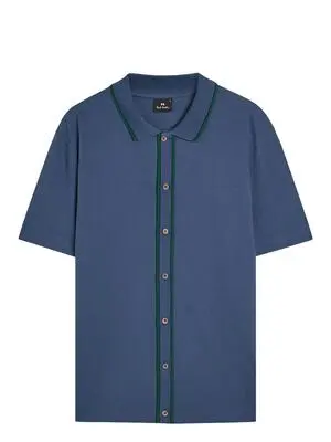 Paul Smith Striped-trim Piqué Stretch-cotton Shirt - Blue