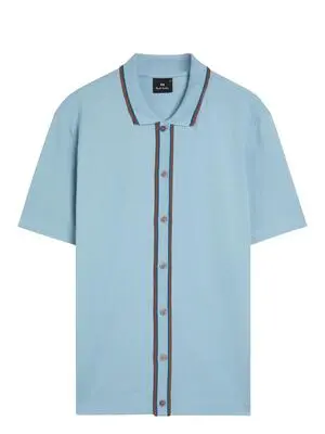 Paul Smith Striped-trim Piqué Stretch-cotton Shirt - Light Blue