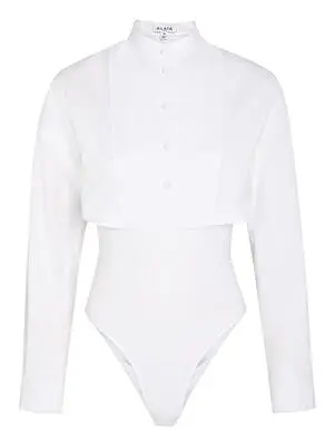 ALAÏA Cropped Cotton Shirt Bodysuit