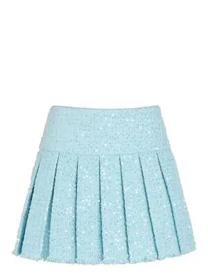 Alice + Olivia Emilie Embellished Pleated Tweed Mini Skirt - Blue
