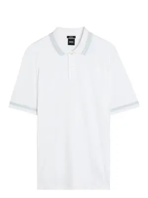 BOSS Striped Trims Cotton Polo Shirt - White
