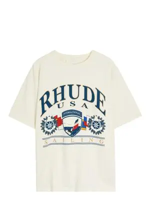 Rhude Usa Sailing Icon Printed Cotton T-shirt - White