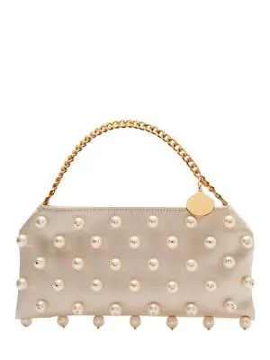 Stella McCartney Falabella Mini Faux Pearl-embellished Satin Shoulder Bag - White
