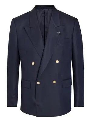 LARDINI Double-breasted Cashmere And Wool-blend Blazer - Navy