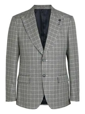 LARDINI Houndstooth Cotton And Flax-blend Blazer - Grey
