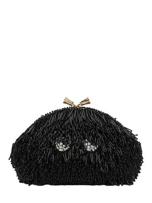 ANYA HINDMARCH Eyes Embellished Satin Clutch - Black