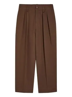 Issey Miyake Pleated Tapered-leg Cotton-blend Trousers - Dark Brown