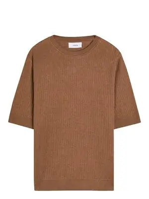 LARDINI Ribbed Fine-knit Flax And Cotton-blend T-shirt - Brown