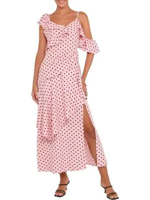 PETAL & PUP Adelina Polka Dot Asymmetric Cocktail Dress - Pink Polka Dot