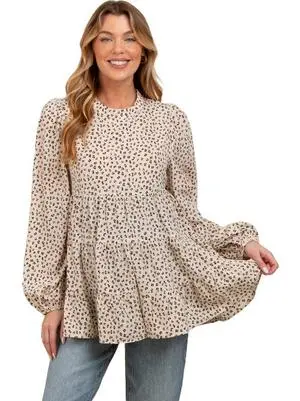 PINKBLUSH Animal Print Mock Neck Tiered Top - Ivory