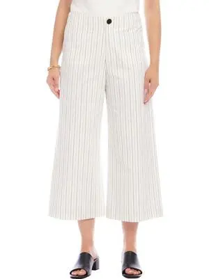 Karen Kane Stripe Wide Leg Crop Pants - Off White