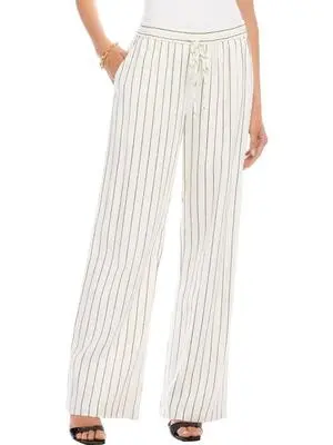 Karen Kane Stripe Linen Blend Wide Leg Pants - Cream