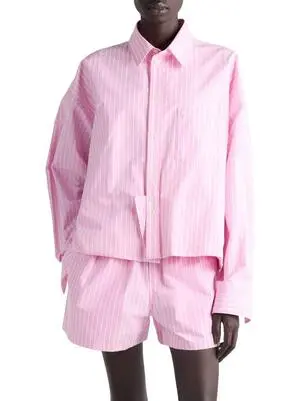 Balenciaga Folded Stripe Cotton Poplin Button-up Shirt - 5621 Pink/white