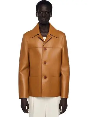 Sandro Buttoned Lambskin Leather Jacket - Camel
