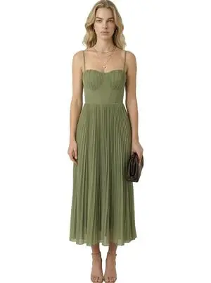 MODENAIRE Pleated Bustier Bodice Midi Dress - Sage Green