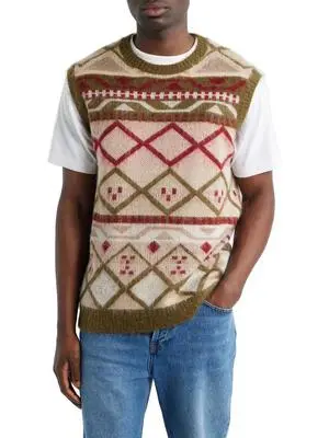 Topman Fair Isle Oversized Vest - Khaki