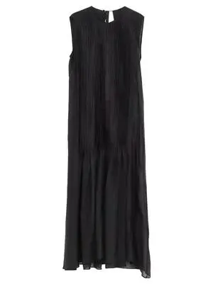 LAUREN MANOOGIAN Pleated Sleeveless Maxi Dress - Black
