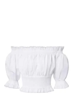 Dolce & Gabbana Off-shoulder Cotton-blend Poplin Crop Top - White