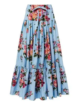 Dolce & Gabbana Floral Cotton Poplin Maxi Skirt - Blue