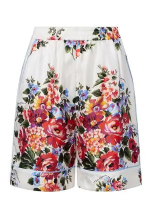 Dolce & Gabbana Floral Silk Twill Bermuda Shorts - White