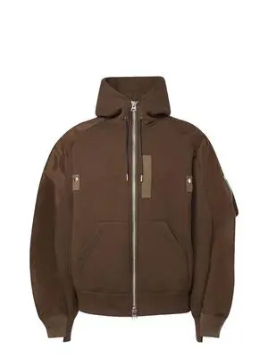 Sacai Cotton-blend And Twill Hoodie - Brown