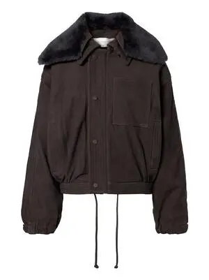 Victoria Beckham Shearling-trimmed Suede Blouson Jacket - Grey