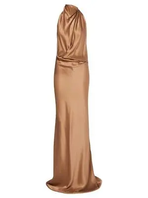 THE SEI Halterneck Silk Satin Gown - Brown