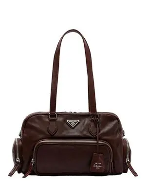 Prada Large Leather Shoulder Bag - Brown