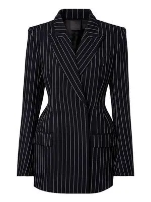 MUGLER Pinstriped Virgin Wool Blazer - Blue