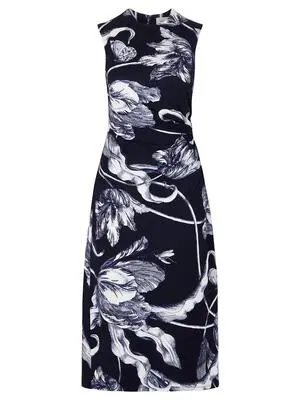 Erdem Gathered Floral-print Ponte Midi Dress - Blue