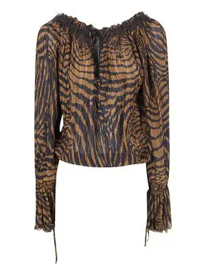 Blumarine Printed Chiffon Top - Brown