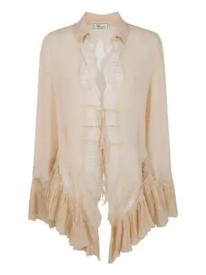 Blumarine Georgette Top With Lace - Yellow