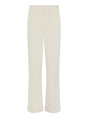 MAISON MARGIELA Cuffed Pleated Trousers - Neutrals