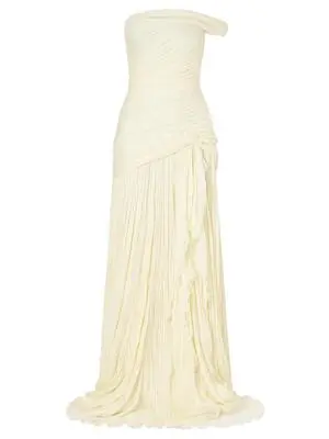 MARMAR HALIM One-shoulder Draped Plissé-chiffon Gown - Yellow