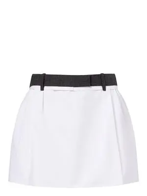 Prada Pleated Virgin Wool-trimmed Cotton Miniskirt - White