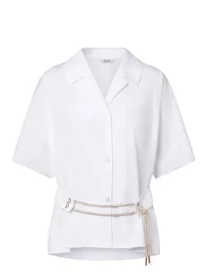 Max Mara Carisma Belted Cotton Poplin Shirt - White