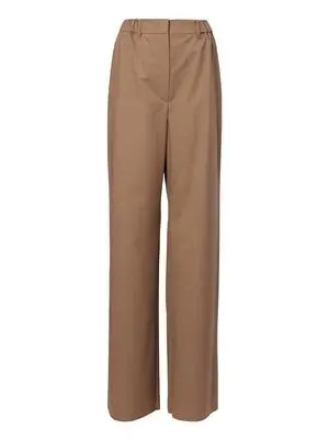 Max Mara Salpa Wide-Leg Virgin Wool Pants Beige