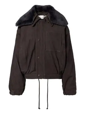 Victoria Beckham Shearling-trimmed Suede Blouson Jacket - Grey