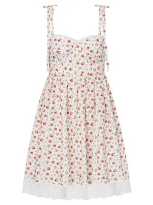 Dolce & Gabbana Floral Lace-trimmed Cotton-blend Poplin Minidress - White