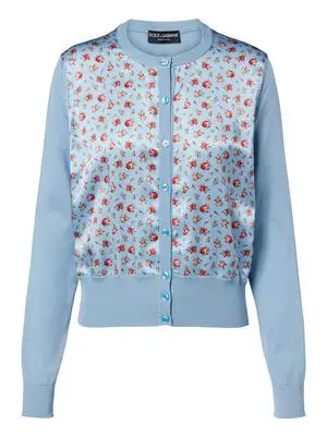 Dolce & Gabbana Floral Paneled Silk Satin Cardigan - Blue