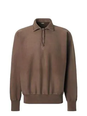 A.PRESSE Cotton Fleece Half-zip Sweatshirt - Brown