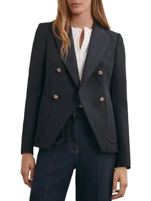 REISS Gigi Double-breasted Wool-blend Cutaway Blazer - Navy